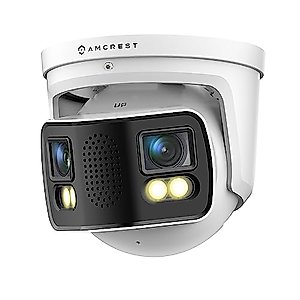 Amcrest Dual-Lens 4K (8MP) Outdoor Security POE Camera, 2 x 4MP Lenses PoE AI Turret IP Camera, 131ft Night Color, Human/Vehicle Detection, Panoramic 180° FOV, 2 x 4MP@25fps IP8M-FCT2999EW-AI (White)