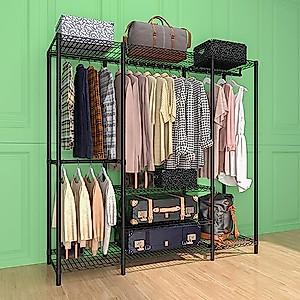 Serxis Heavy Duty Clothes Rack for Hanging Clothes,Metal Garment Rack,Freestanding Clothing Rack,Adjustable Custom Closet Rack,55" L x 15.7" W x 75.4" H, Max Load 800LBS,Black,