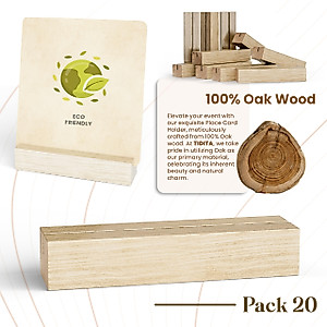 Tidita Place Card Holder 4.8x1.2x1- Wood Acrylic Sign Holders 20 Pack - Oak Wood Table Card Display Stands, Perfect for Table Number Signs, Wedding Party Events (Natural Color Pack20)