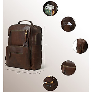 Gratlin Buffalo Leather Backpack for Men & Women | Multi Pockets Leather Laptop Backpack | Vintage Genuine Men's Brown Leather Backpacks Bookbag Rucksack Knapsack for Travel Trekking Camping Business
