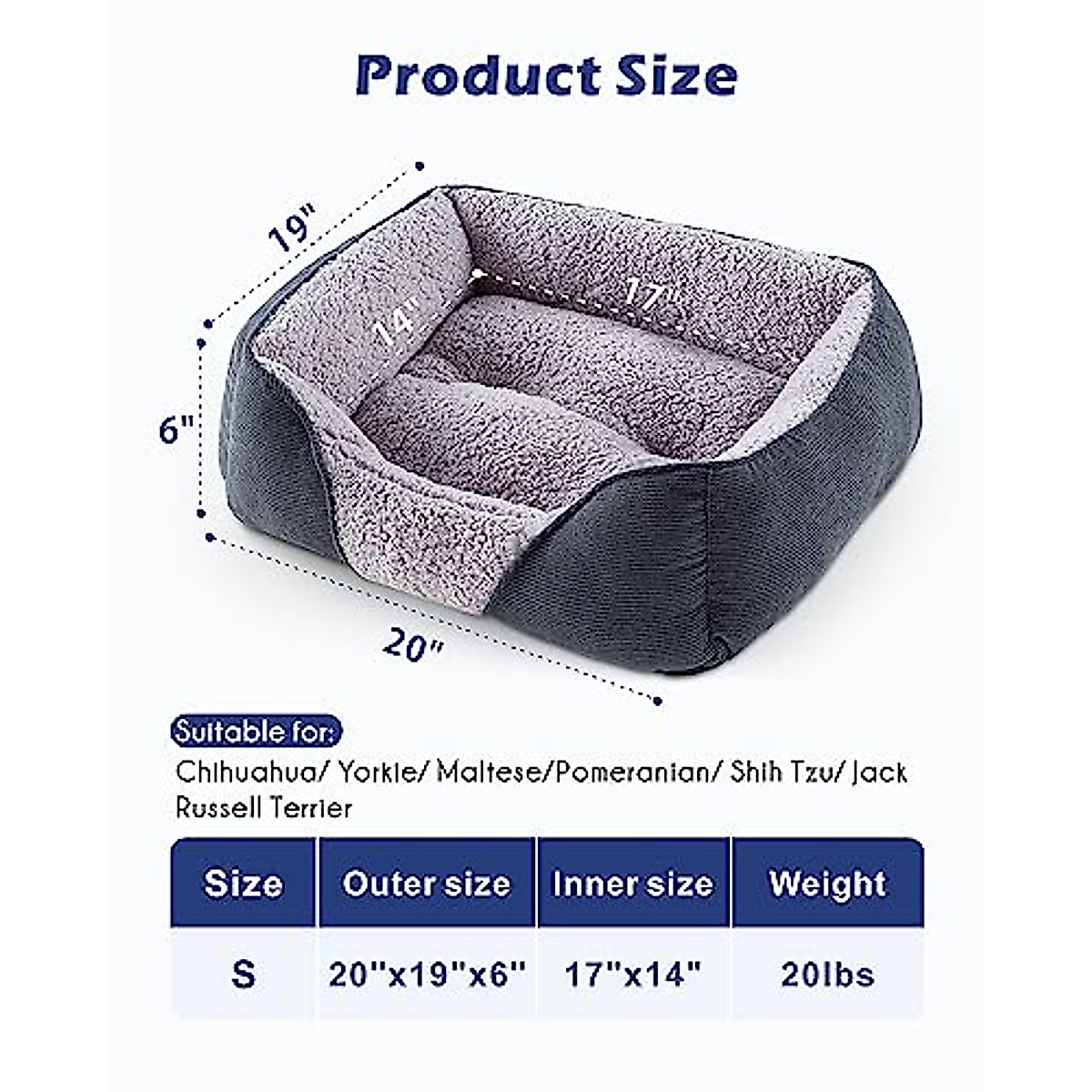AIPERRO Dog Beds for Small Dogs, Dog Bed Small Size Dog Washable, Orthopedic Dog Bed Indoor, Sofa Bed Soft Sleeping Puppy Dog Beds Breathable Cuddler Pet Bed with Anti-Slip Bottom 20 * 19In