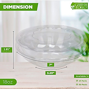 Green Direct 18 oz. Salad Containers with Lids - Pack of 50 | Clear Plastic Salad Bowls for Lunch, Serving, and Mixing