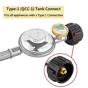 MONKKIGO 5FT Propane Regulator with Hose, Stainless Steel Braided Propane Gas Regulators and Gauges for Most LP Gas Grill, Heater and Fire Pit Table