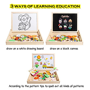 Skrtuan Wooden Educational Toys Magnetic Puzzles for Kids Wooden Art Easel Double Side Educational Learning Games for Boys Girls Children