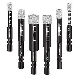 Mgtgbao 6PCS Dry Diamond Drill Bits Set, Core Drill bit for Granite Marble Tile Ceramic Stone Glass (NOT for Wood) Hex Shank for Porcelain Tile with 3/16,1/4, 5/16, 3/8, 1/2, 9/16