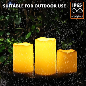 NURADA Large Outdoor Solar Powered Candles - Flameless Pillar Waterproof Rechargeable Candle Set, White Resin, LED Light,Rechargeable Solar Battery Included, for Patio Decor, 3.25"x4"5" 6"