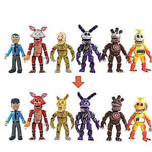 LUNK Anime Five Nights Game Pizzeria Simulator Action Figure 6.5inch, Collectible Figure, Nightmare Foxy/Bonnie/Fazbear/Chica/Policemen(6 Pcs)