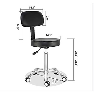 Antlu Rolling Stool Drafting Chair for Garage Shop Workbench Kitchen Medical Salon,Swivel Adjustable Stool with Wheels and Back Support (Black, Without Foot Ring)