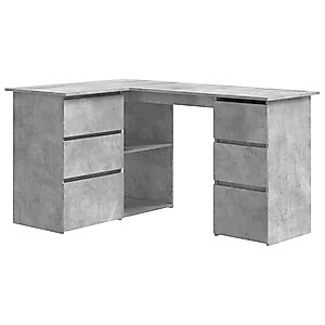 vidaXL Corner Desk, L-Shaped Computer Desk with Storage, Home Office Desk, Workstation Table, Scandinavian Style, Concrete Gray Engineered Wood