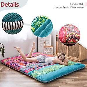 MAXYOYO Bohemian Retro Mattress Boho Floral Style Japanese Futon Mattress Tatami Floor Mat Foldable Lounger Portable Camping Sleeping Pad Couch Bed Twin Size