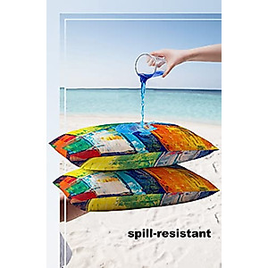 Outdoor Throw Pillow Covers, Colorful Oil Painting Outdoor Waterproof Pillowcases, Pillow Cushions for Patio Furniture Sofa Couch Chairs ( Abstract Art, 20x12inch )