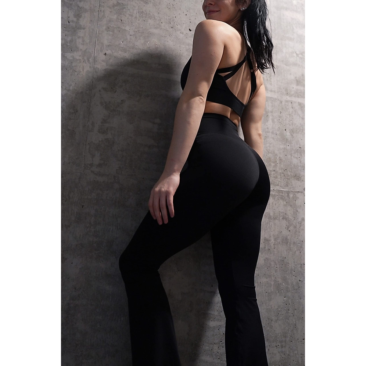 Sunzel Flare Leggings for Women with Pockets, Crossover Yoga Pants with Tummy Control, High Waisted and Wide Leg 32" Midnight Medium