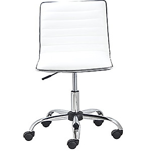 BTEXPERT BTExpert Swivel Mid Back Armless Ribbed Designer Task Chair Leather Soft Upholstery Office Chair - White