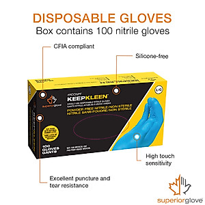 Superior Glove KeepKleen Contour Work Nitrile Gloves (100 Count) Latex Free Glove, Disposable Gloves, Powder Free, 9" Length - RDCNPF (Medium)