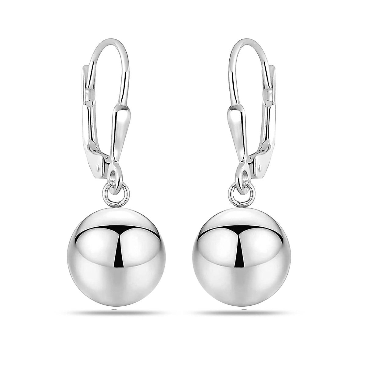 LeCalla Sterling Silver Jewelry Light-Weight Dangle Ball Drop Leverback Earrings for Women 10MM