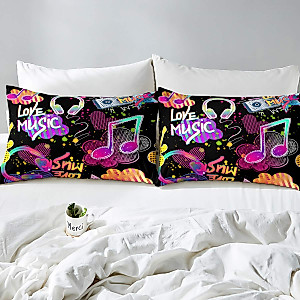 Feelyou Music Note Duvet Cover Set Twin Size Rock Music Theme Comforter Cover Boys Girls Headphones Radio Bedding Set Luxury Microfiber Quilt Cover 1 Pillowcase Colorful