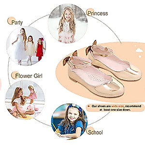 Bigwow Girls Gold Dress Shoes Mary Jane Princess Shoes for School Uniform Wedding Church Party Ballerina with Ankle Strap Big Kids Size 2