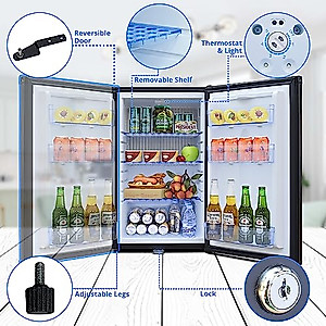 Smad No Noise 110V/12V Compact Refrigerator RV Truck Caravan Beverage Car Small Fridge with Lock, Reversible Door 1.7 Cu.Ft, Black