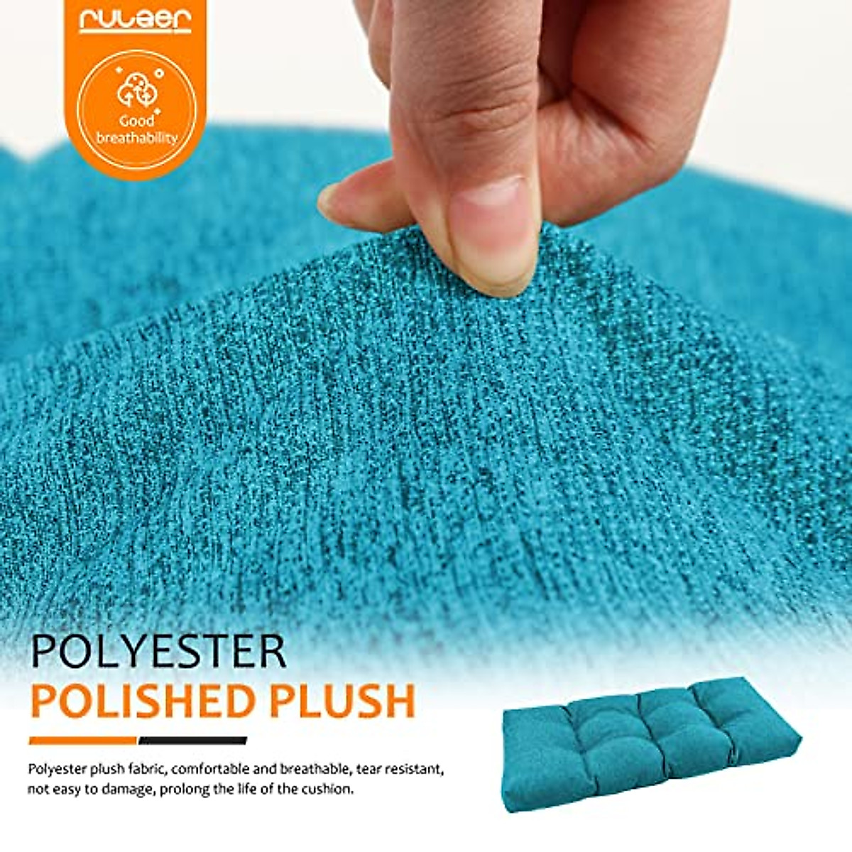 RULAER Indoor/Outdoor Tufted Bench Cushion 48x16'' for Patio Furniture Soft Comfortable Window Seat Cushions for Multi-Scene Durable Non-Slip Washable Garden Patio Swing Furniture Pads,Blue