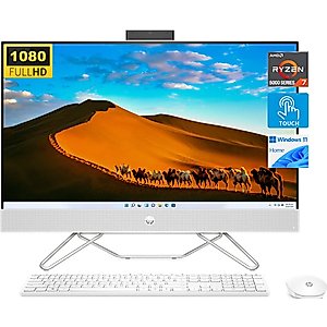 HP 27" Touchscreen All-in-One Desktop Computer, FHD IPS Display, AMD Ryzen 7 5700U(Beats i7-1265U), 32GB RAM, 2TB SSD, WiFi, 1080P Webcam, Wireless KB/Mouse Combo, Windows 11, Bundle with JAWFOAL