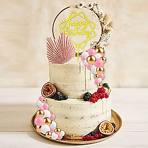 46 PCS Mini Ball Cake Topper Cupcake Insert Acrylic Cake Topper Decorations for Anniversary Graduation Birthday Party Baby Shower (Gold,Pink,White)