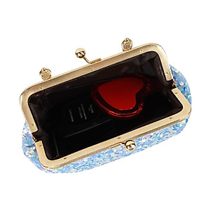 Women Mini Glitter Sequin Evening Handbag Clutch Metal Top-handle Bag Chain Strap Cross-body Bag Kissing Lock