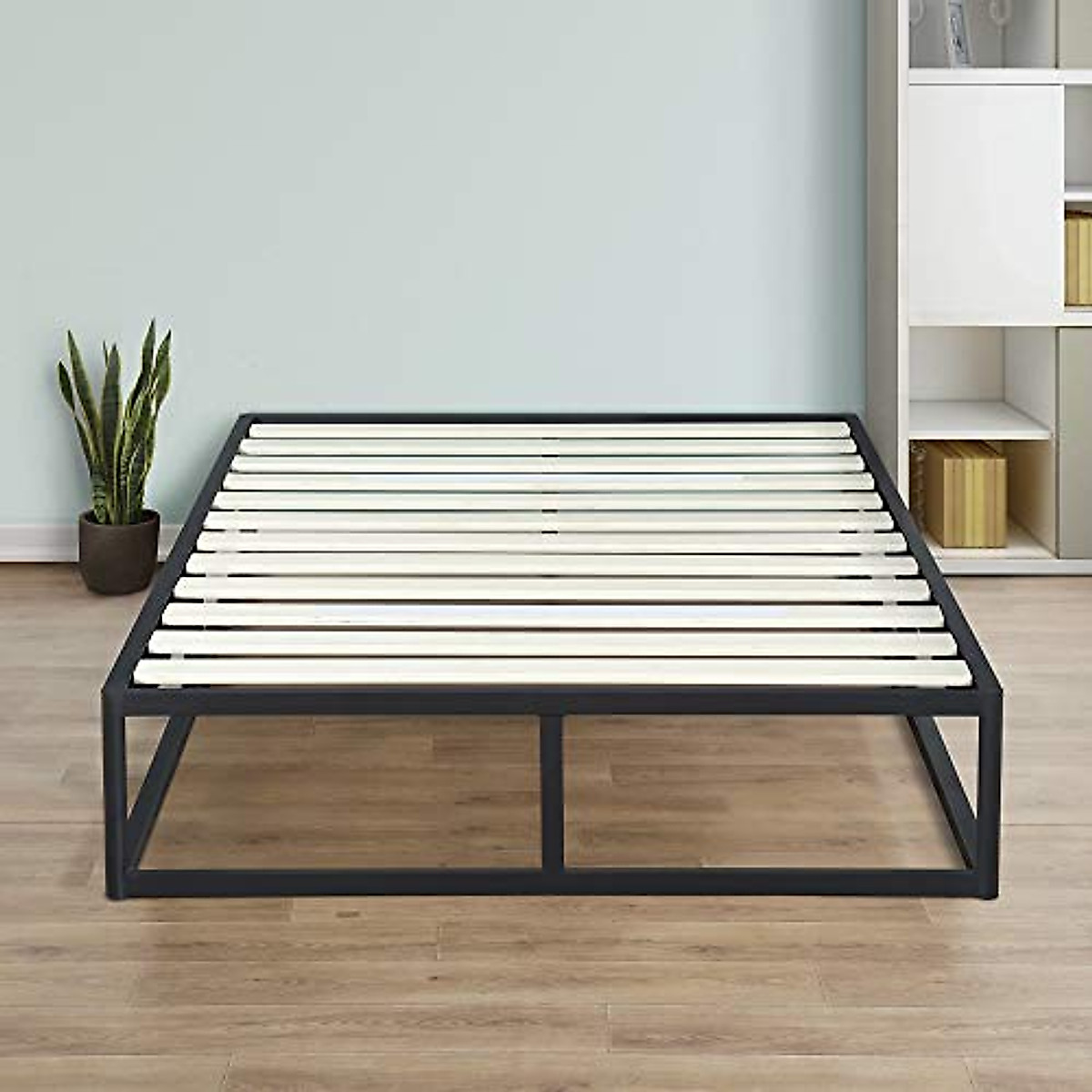 PrimaSleep 9 Inch Dura Metal Platform Bed Frame-Wooden Steel Slat Support/Underbed Storage Space, Twin, Black