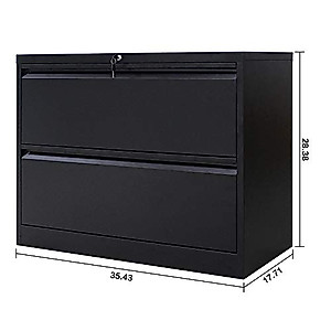 ANRYAGF 2 Drawer File Cabinet with Lock Metal Filing Cabinets for Home Office Black Lateral File Cabinet 2 Drawer Storage Cabinet for Letter/A4/F4 Size Files Anti-tilt 35.43"x 17.72"x 28.39" Vertical