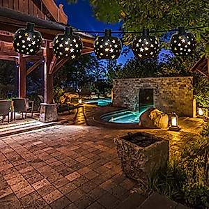 Afirst Lantern String Lights Cafe Light 11FT with 10 LED Bulbs and Star Pattern Lamp Shades Waterproof Connectable Bistro Lights for Outdoor Patio