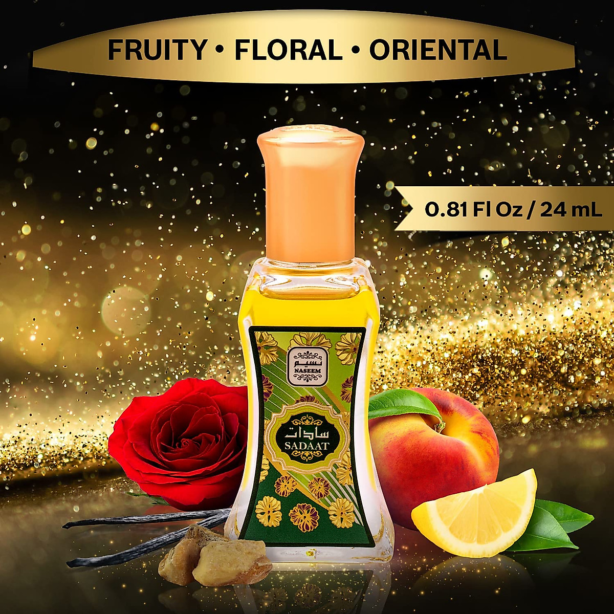 Naseem Sadaat Perfume Oil Rollerball Alcohol Free with composition of Fruity Rose Vanilla Musk Long Lasting Arabian Fragrance Oil for Men & Women 0.81 Fl Oz