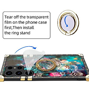 nancheng for Samsung Galaxy S23 Ultra Square Case (2023) Girls Woman Cute Flower Colorful Petal Star Sky Phone Case with Ring Stand Strap Lanyard Shockproof Protective Cover