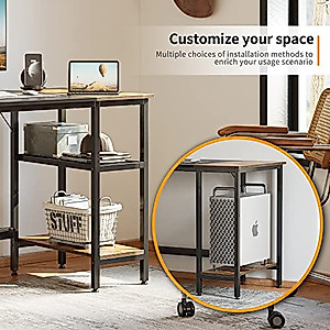 CubiCubi Computer Home Office Desk, 55 Inch Small Desk Study Writing Table with Storage Shelves, Modern Simple PC Desk with Splice Board, Black Brown Finish