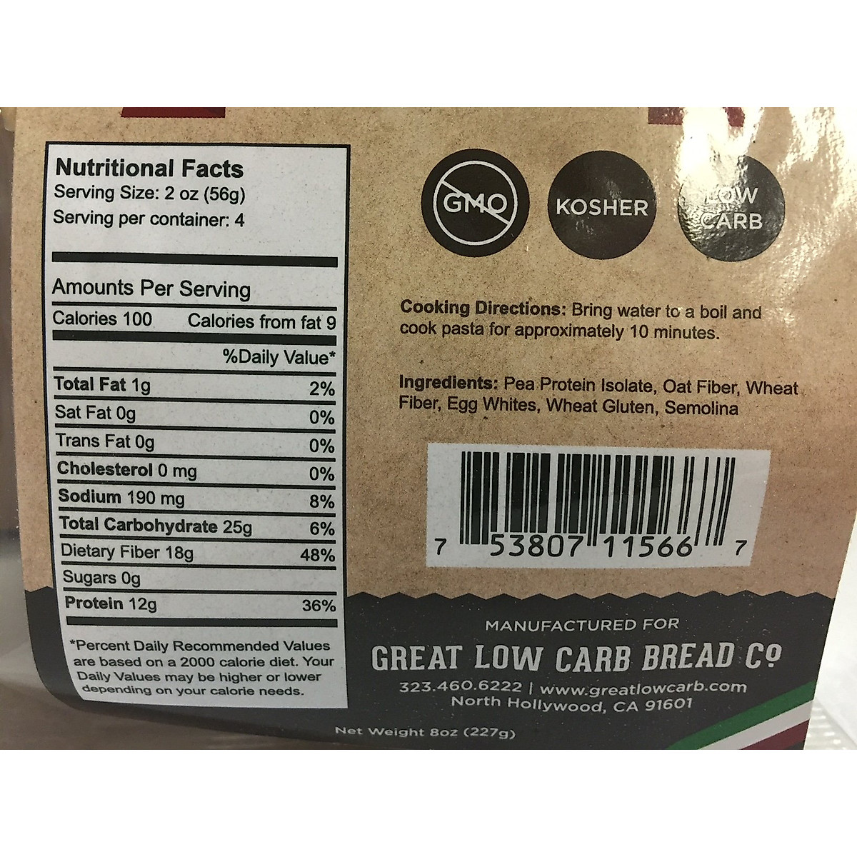 Great Low Carb Bread Co. Rotini Pasta 8 oz. Low Carb Pasta, Organic, Kosher, No GMO, Make Mac n Cheese, Cold Pasta Salads