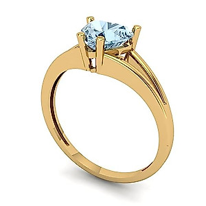 Clara Pucci 1.4ct Heart Cut Solitaire split shank Sky Blue Topaz Bridal Designer Wedding art deco Anniversary Ring 14k Yellow Gold