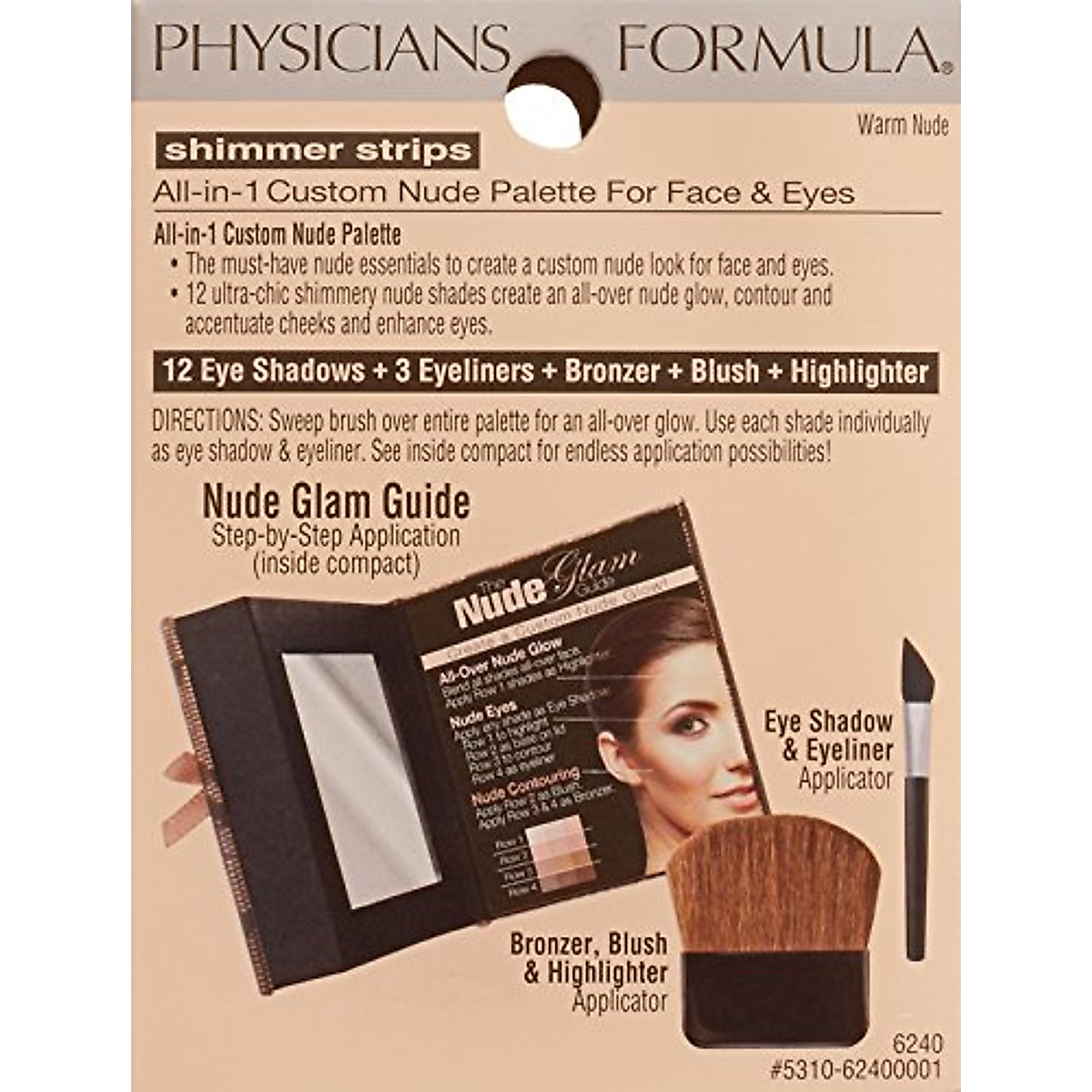 Physicians Formula Shimmer Strips Custom All-in-1 Nude Palette for Face & Eyes Warm Nude