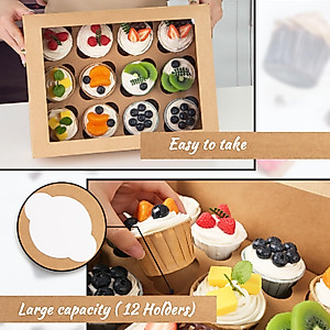 TOXOY 6PCS Cupcake Boxes with Windows, Kraft Cupcake Container 12 Count Cupcake Holder with Insert Holding 72 Cupcakes for Birthday Holiday Party Bakery Supplies