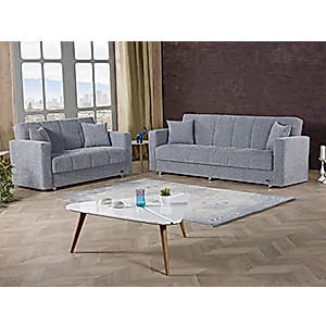 BEYAN Niagara Collection Contemporary Upholstered Convertible Storage Love Seat with Easy Access Storage Space, Includes 2 Pillows, Gray
