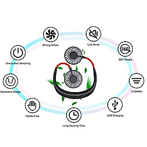 Hand Free Fan, Portable Neck Fan, Personal Hands Free Fan Headphone Fan USB Rechargeable Battery USB Neck Fan Adjustable Strong Airflow Light for Outdoor, Sport, Home, Office, Travel (Black)