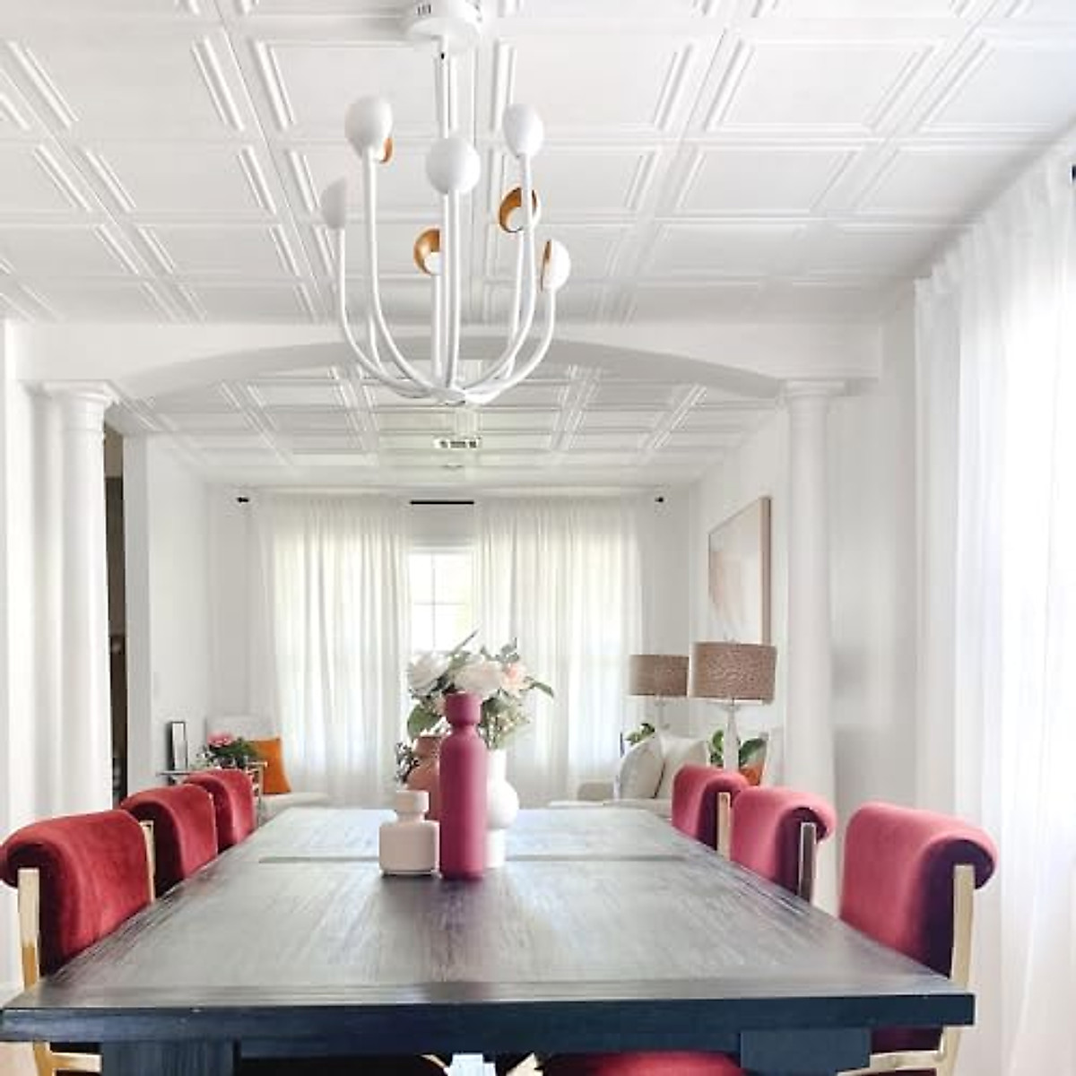 A La Maison Ceilings R24 Line Art Foam Glue-up Ceiling Tile (21.6 sq. ft./Case), Pack of 8, Plain White