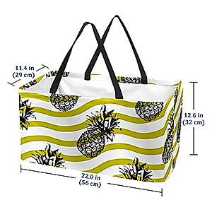 50L Shopper Bags Ananas Waves Collapsible Shopping Box Grocery Tote Bag with Handles, Reusable