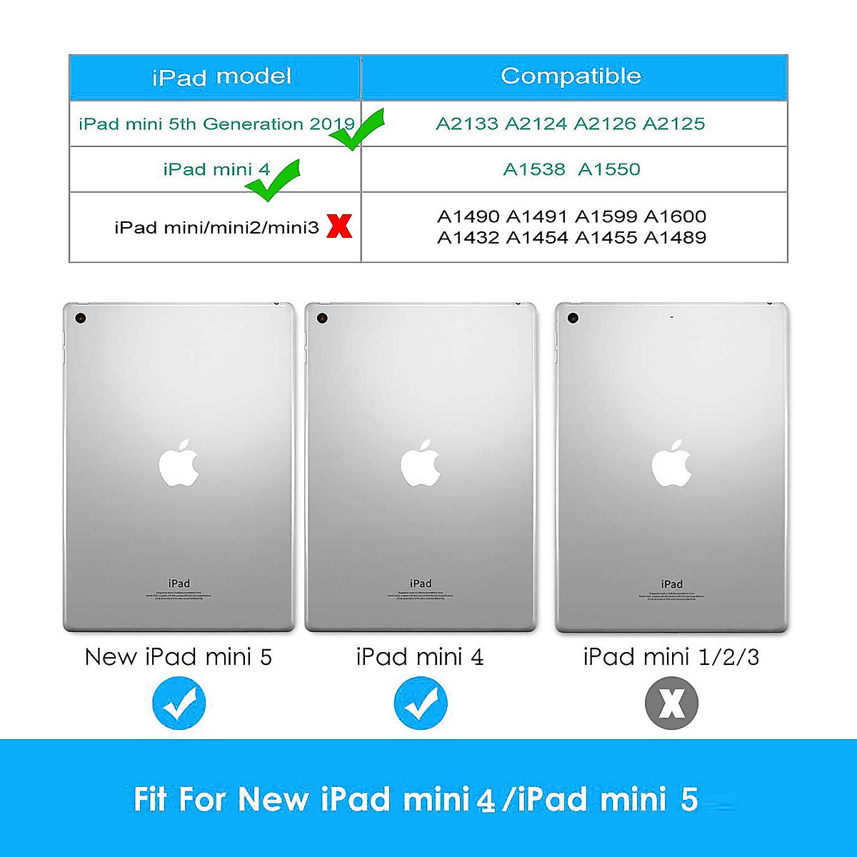 CAM-ULATA New iPad Mini 5th Generation 2019 Case Kids Durable Shockproof Convertible Handle Light Weight Soft Kid Friendly Protective Case Cover for iPad Mini 4 2015 Mini 5 2019,Blue