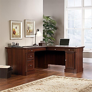 BOWERY HILL Classic Style L-Shaped Office Computer Desk in Cherry with File Drawer, CPU Tower,