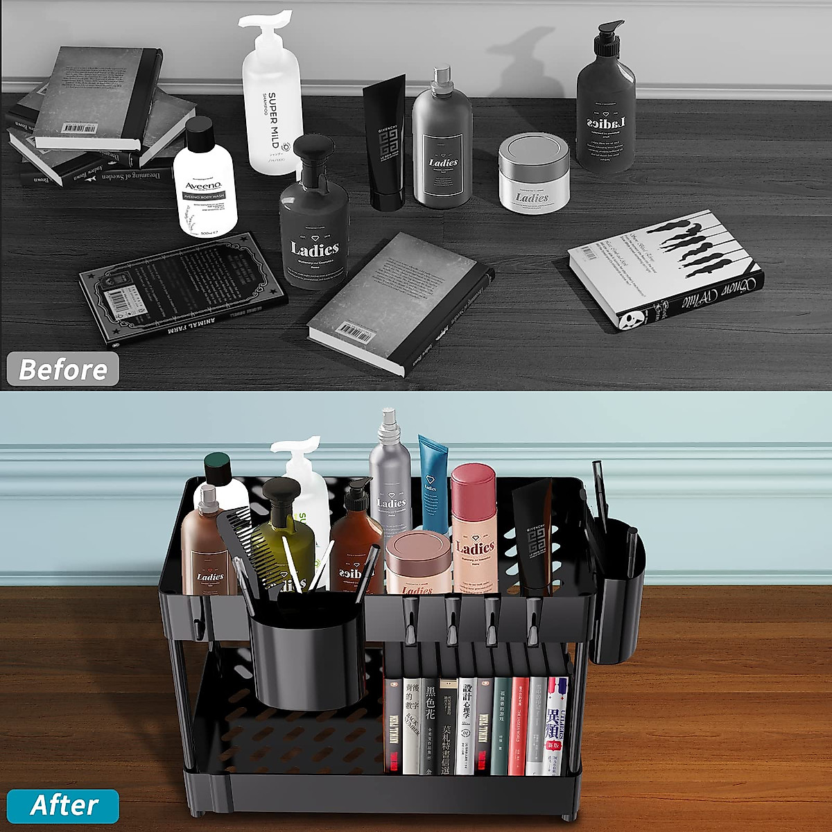 LINEAL 2 Pack Undersink Counter Organizer Kitchen Storage, Works Well for Anything from Bathroom to Kitchen to Laundry Room Storage, The Best 2 Tier Under-Sink Organizers for Maximizing Storage Space