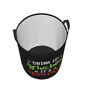 Drink Up Grinches It S Christmas Laundry Basket Round Portable Storage Box Organizer Laundry Basket Portable Laundry Organizer Laundry Basket