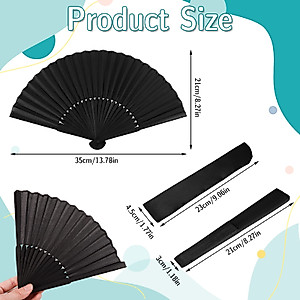 Jspupifip 3 Pack Silk Fabric Folding Hand Fans Classic Style Bamboo Ribs Hand Held Fan Chinese Vintage Handheld for Women Ladys Girls Wedding,Party and Gift(Black)