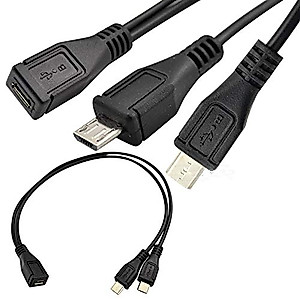 Traovien Micro USB Splitter Cable, Micro USB 1 Female to 2 Male Y Splitter Extension Charge Cable for Galaxy S5 i9600 S4 I9500 Note2 (0.3m/12inch 1Pcs)