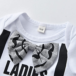 KuKitty Newborn Infant Baby Boy Clothes Long Sleeve Bow Ladies I Have Arrived Romper + Moustache Pants + Hat 3PCS Outfits Set (0-3 Months) Grey