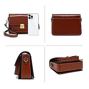 LL LOPPOP Small Retro Split Genuine Leather Crossbody Shoulder Bag for Women, Clutch Square Purses Handbags with Two Adjustable Straps 204204