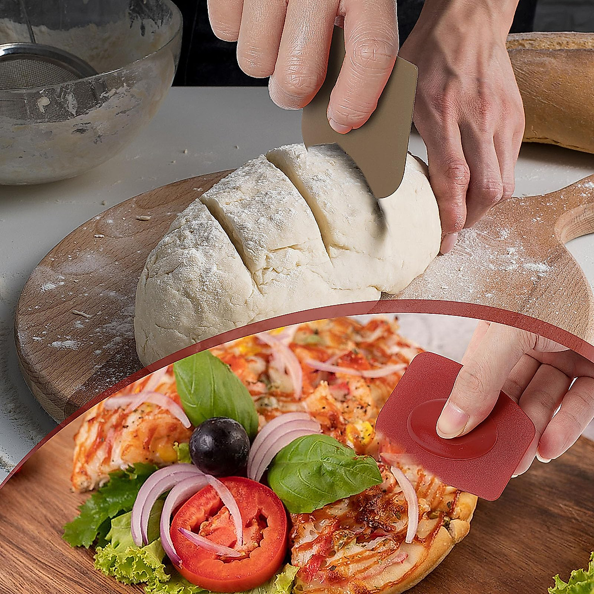 4 Pcs Pan Scraper Tool, Plastic Scraper Tool, Kitchen Pot Food Scraper Non-Scratch Scraper, Multifunctional Scraper Tool for Kitchen for Cleaning Grease Burnt Food