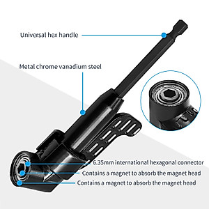 Anxingo Drive Socket Adapter 105° Right Angle Drills Adapter with 1/4" Hex Shank Handle Extension Power Drill Tool Accessories for Screwdriver Bits